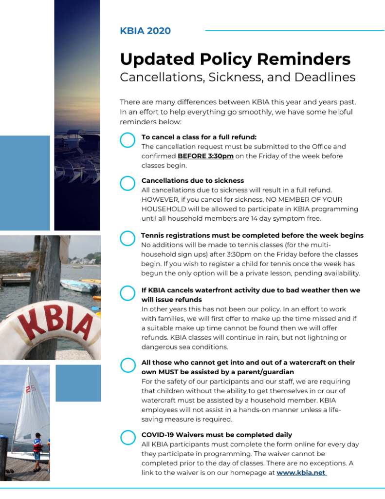 KBIA 2020 Policies Reminder – Kennebunk Beach Improvement Association